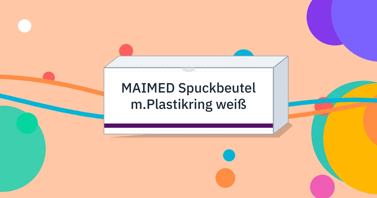 Symbolbild: Packung mit der Aufschrift MAIMED Spuckbeutel m.Plastikring weiß (PZN 19772248) – Verfügbarkeit und Bezug in Apotheken in Frankfurt am Main