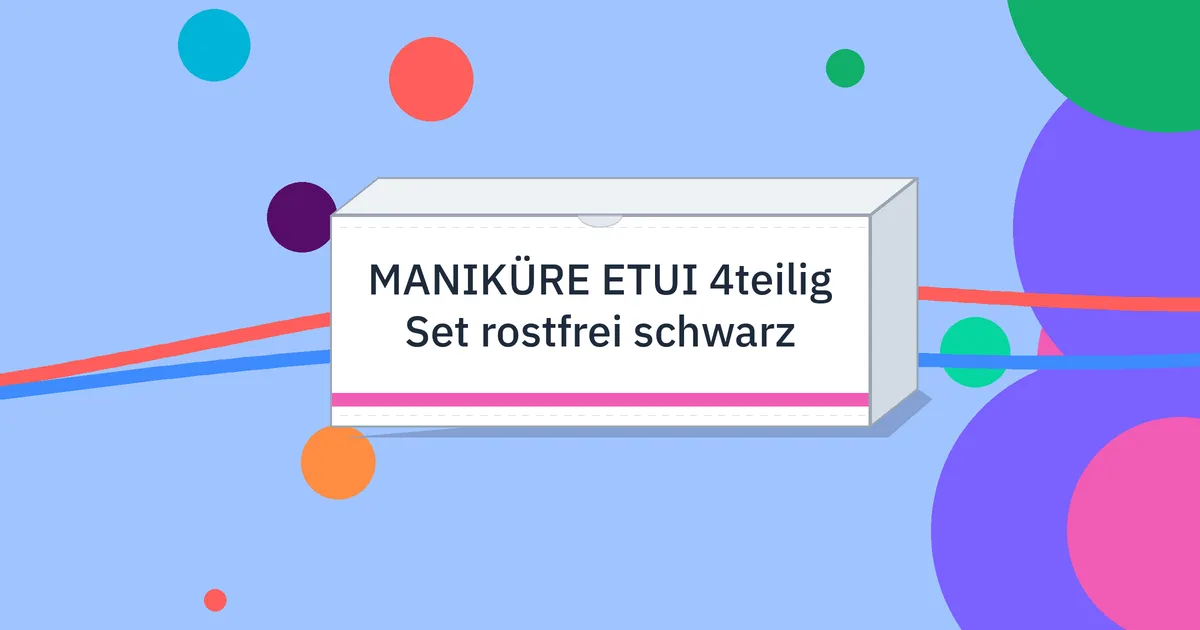 Symbolbild: Packung mit der Aufschrift MANIKÜRE ETUI 4teilig Set rostfrei schwarz (PZN 18447730) – Verfügbarkeit und Bezug in Apotheken in Frankfurt am Main