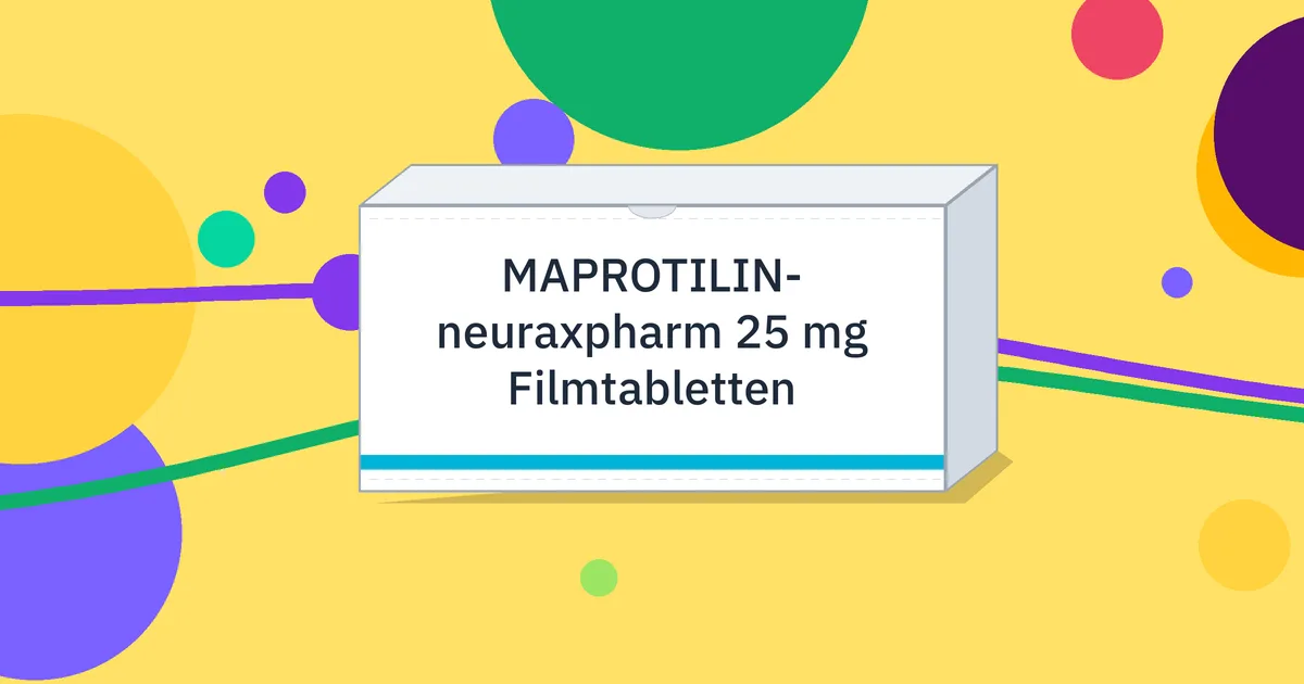 Symbolbild: Packung mit der Aufschrift MAPROTILIN-neuraxpharm 25 mg Filmtabletten (PZN 03831463) – Verfügbarkeit und Bezug in Apotheken in Frankfurt am Main
