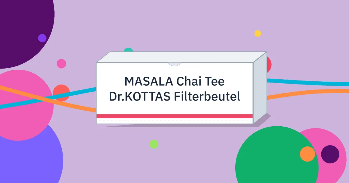 Symbolbild: Packung mit der Aufschrift MASALA Chai Tee Dr.KOTTAS Filterbeutel (PZN 09920038) – Verfügbarkeit und Bezug in Apotheken in Frankfurt am Main