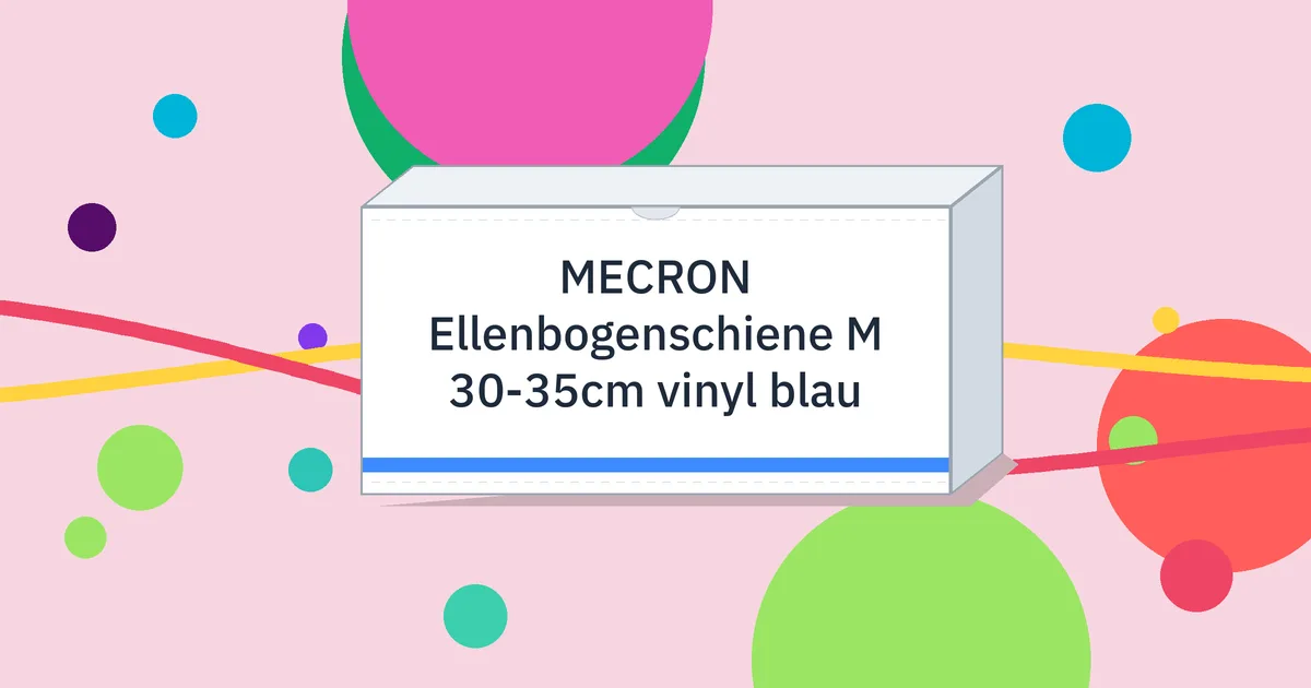 Symbolbild: Packung mit der Aufschrift MECRON Ellenbogenschiene M 30-35cm vinyl blau (PZN 02909588) – Verfügbarkeit und Bezug in Apotheken in Frankfurt am Main