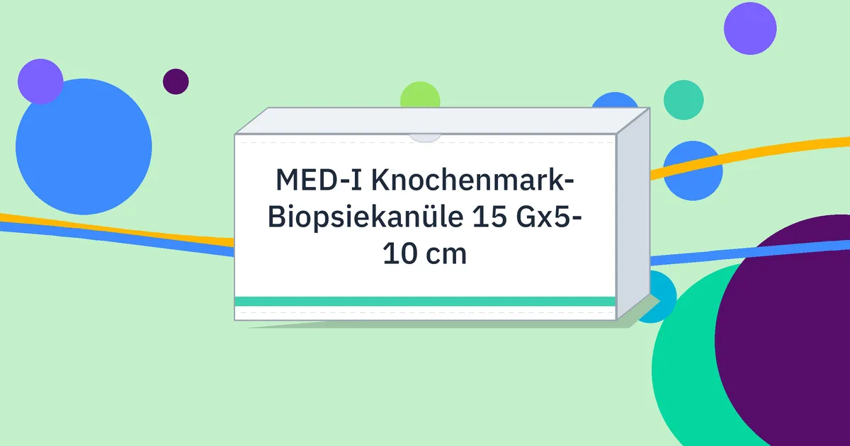 Symbolbild: Packung mit der Aufschrift MED-I Knochenmark-Biopsiekanüle 15 Gx5-10 cm (PZN 19774508) – Verfügbarkeit und Bezug in Apotheken in Frankfurt am Main