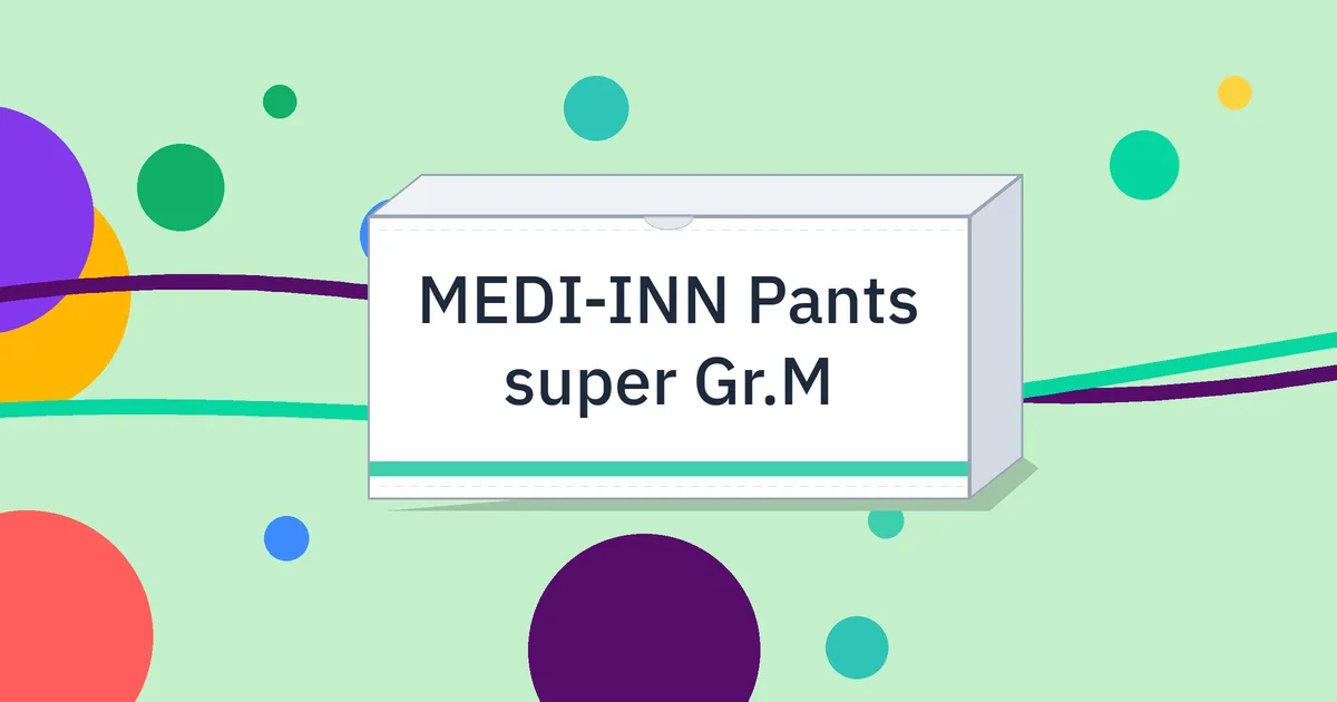 Symbolbild: Packung mit der Aufschrift MEDI-INN Pants super Gr.M (PZN 17412600) – Verfügbarkeit und Bezug in Apotheken in Frankfurt am Main