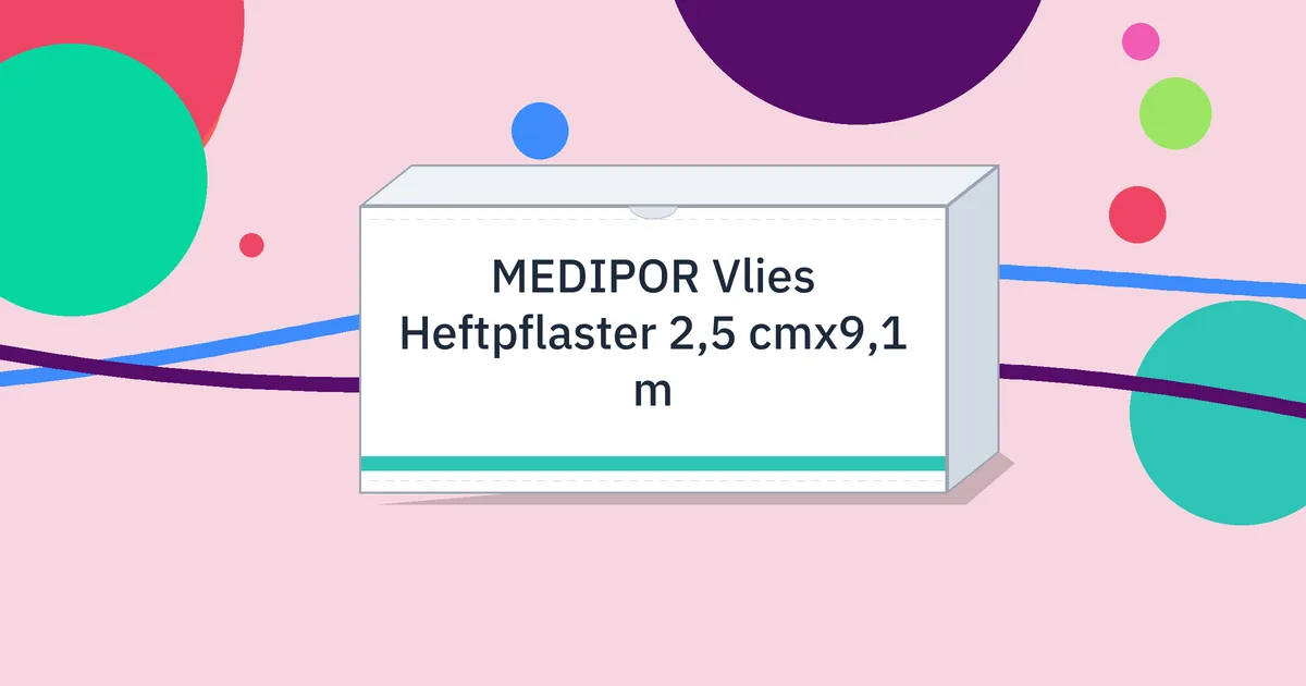 Symbolbild: Packung mit der Aufschrift MEDIPOR Vlies Heftpflaster 2,5 cmx9,1 m (PZN 00971844) – Verfügbarkeit und Bezug in Apotheken in Frankfurt am Main