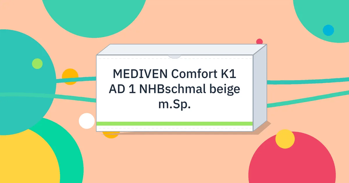 Symbolbild: Packung mit der Aufschrift MEDIVEN Comfort K1 AD 1 NHBschmal beige m.Sp. (PZN 14561972) – Verfügbarkeit und Bezug in Apotheken in Frankfurt am Main