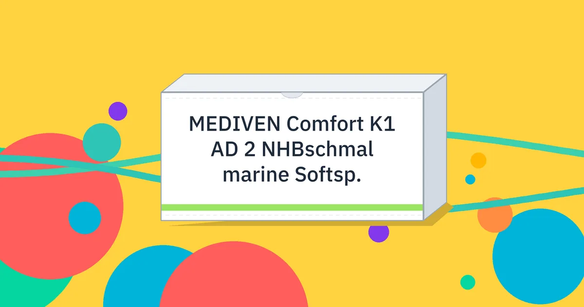 Symbolbild: Packung mit der Aufschrift MEDIVEN Comfort K1 AD 2 NHBschmal marine Softsp. (PZN 14562339) – Verfügbarkeit und Bezug in Apotheken in Frankfurt am Main