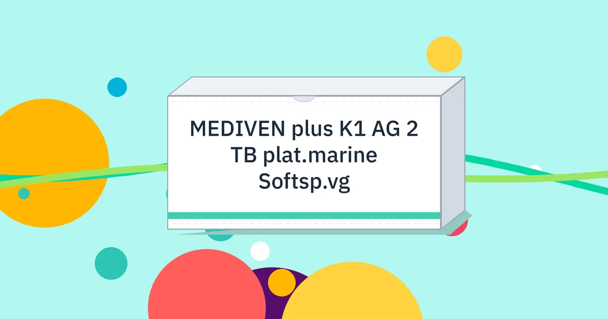 Symbolbild: Packung mit der Aufschrift MEDIVEN plus K1 AG 2 TB plat.marine Softsp.vg (PZN 15059507) – Verfügbarkeit und Bezug in Apotheken in Frankfurt am Main