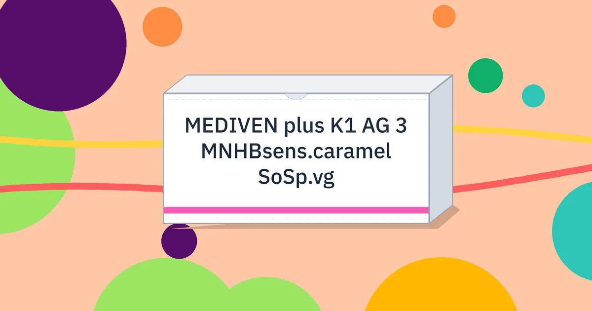 Symbolbild: Packung mit der Aufschrift MEDIVEN plus K1 AG 3 MNHBsens.caramel SoSp.vg (PZN 16072390) – Verfügbarkeit und Bezug in Apotheken in Frankfurt am Main