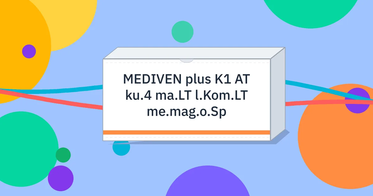 Symbolbild: Packung mit der Aufschrift MEDIVEN plus K1 AT ku.4 ma.LT l.Kom.LT me.mag.o.Sp (PZN 15072117) – Verfügbarkeit und Bezug in Apotheken in Frankfurt am Main