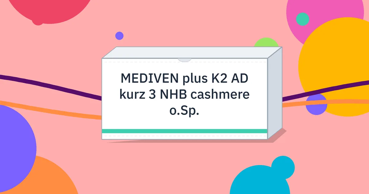 Symbolbild: Packung mit der Aufschrift MEDIVEN plus K2 AD kurz 3 NHB cashmere o.Sp. (PZN 15924891) – Verfügbarkeit und Bezug in Apotheken in Frankfurt am Main