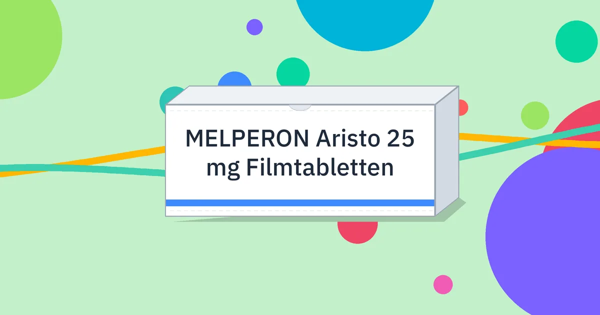 Symbolbild: Packung mit der Aufschrift MELPERON Aristo 25 mg Filmtabletten (PZN 09491330) – Verfügbarkeit und Bezug in Apotheken in Frankfurt am Main