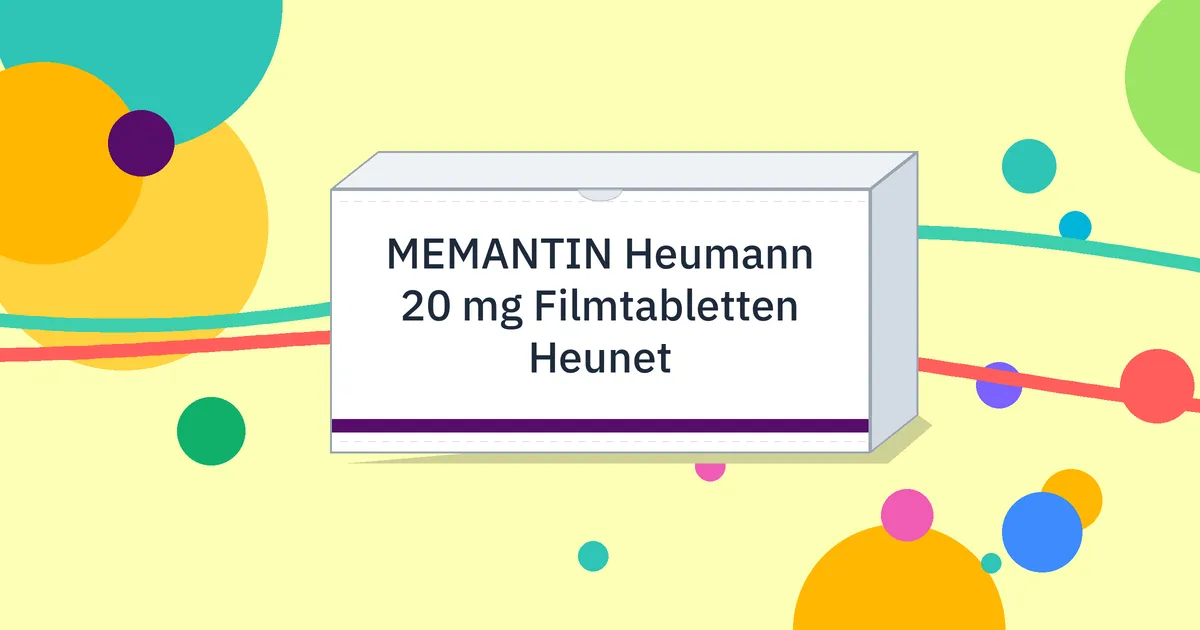 Symbolbild: Packung mit der Aufschrift MEMANTIN Heumann 20 mg Filmtabletten Heunet (PZN 16060607) – Verfügbarkeit und Bezug in Apotheken in Frankfurt am Main