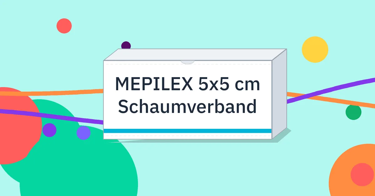 Symbolbild: Packung mit der Aufschrift MEPILEX 5x5 cm Schaumverband (PZN 17832420) – Verfügbarkeit und Bezug in Apotheken in Frankfurt am Main