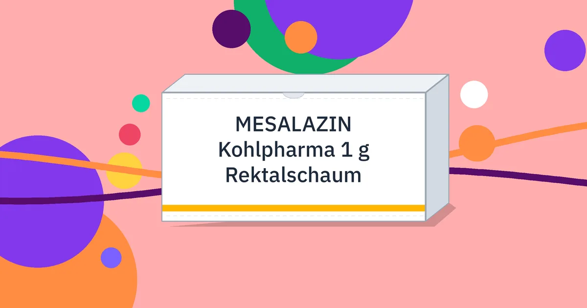 Symbolbild: Packung mit der Aufschrift MESALAZIN Kohlpharma 1 g Rektalschaum (PZN 05468771) – Verfügbarkeit und Bezug in Apotheken in Frankfurt am Main