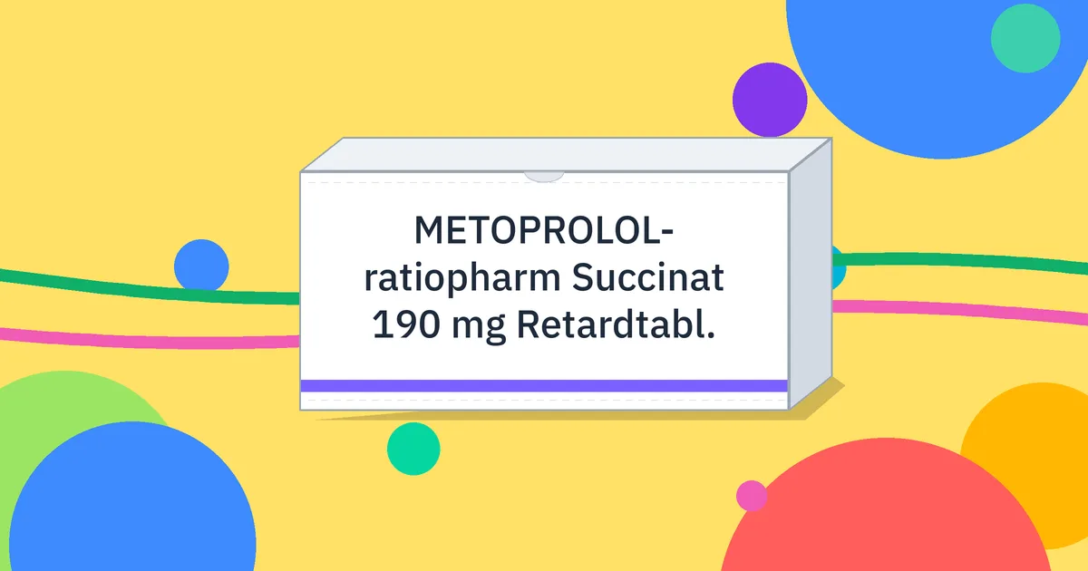 Symbolbild: Packung mit der Aufschrift METOPROLOL-ratiopharm Succinat 190 mg Retardtabl. (PZN 00089709) – Verfügbarkeit und Bezug in Apotheken in Frankfurt am Main