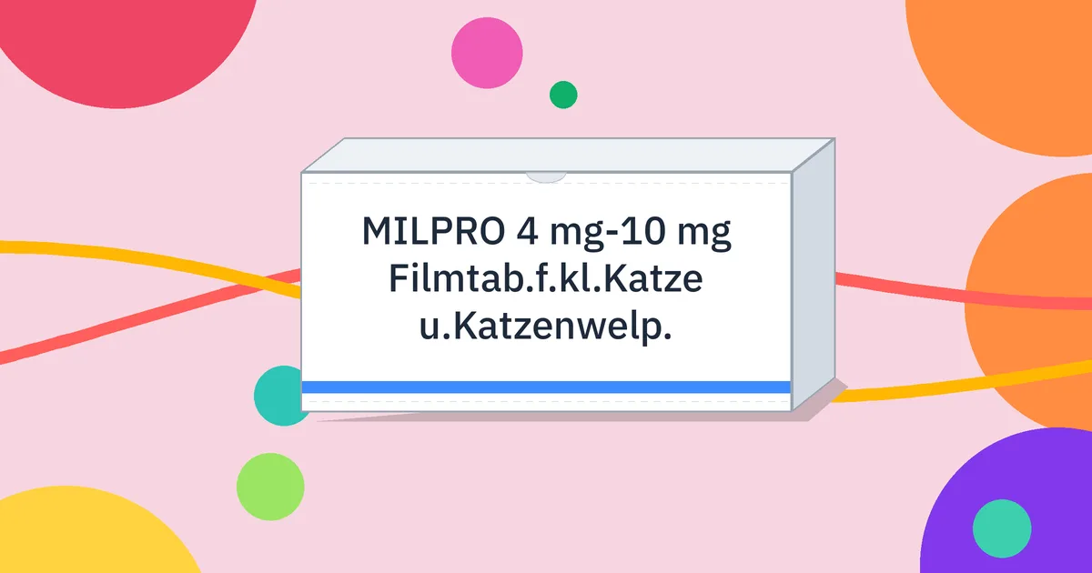 Symbolbild: Packung mit der Aufschrift MILPRO 4 mg-10 mg Filmtab.f.kl.Katze u.Katzenwelp. (PZN 11032227) – Verfügbarkeit und Bezug in Apotheken in Frankfurt am Main