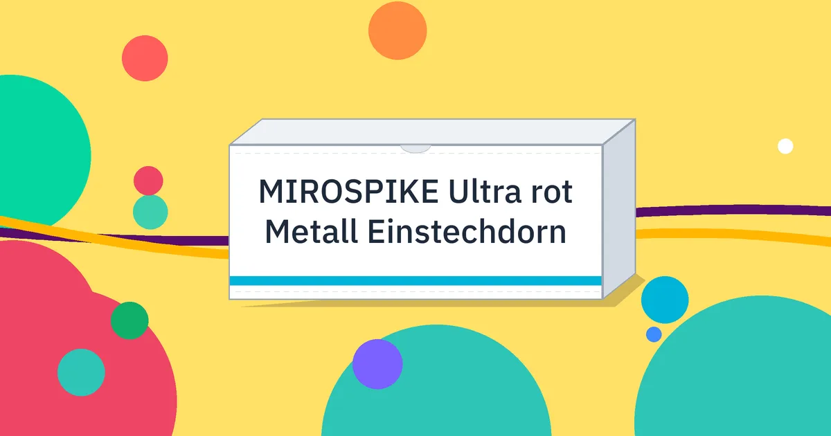 Symbolbild: Packung mit der Aufschrift MIROSPIKE Ultra rot Metall Einstechdorn (PZN 02350796) – Verfügbarkeit und Bezug in Apotheken in Frankfurt am Main