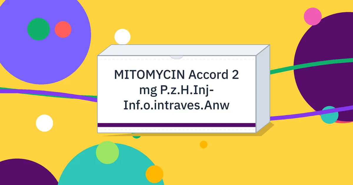 Symbolbild: Packung mit der Aufschrift MITOMYCIN Accord 2 mg P.z.H.Inj-Inf.o.intraves.Anw (PZN 12366887) – Verfügbarkeit und Bezug in Apotheken in Frankfurt am Main
