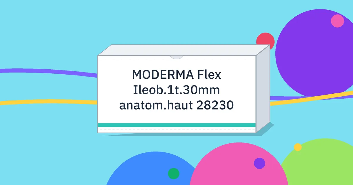 Symbolbild: Packung mit der Aufschrift MODERMA Flex Ileob.1t.30mm anatom.haut 28230 (PZN 04124124) – Verfügbarkeit und Bezug in Apotheken in Frankfurt am Main