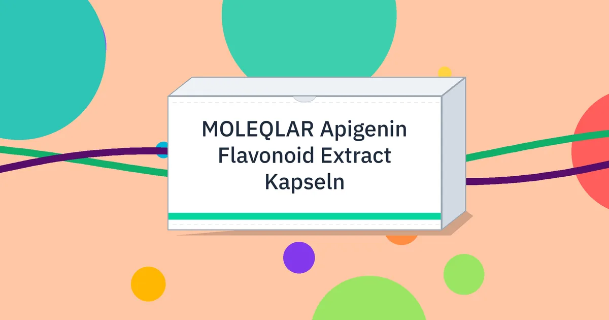 Symbolbild: Packung mit der Aufschrift MOLEQLAR Apigenin Flavonoid Extract Kapseln (PZN 19790772) – Verfügbarkeit und Bezug in Apotheken in Frankfurt am Main