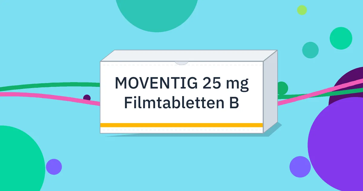Symbolbild: Packung mit der Aufschrift MOVENTIG 25 mg Filmtabletten B (PZN 17542320) – Verfügbarkeit und Bezug in Apotheken in Frankfurt am Main