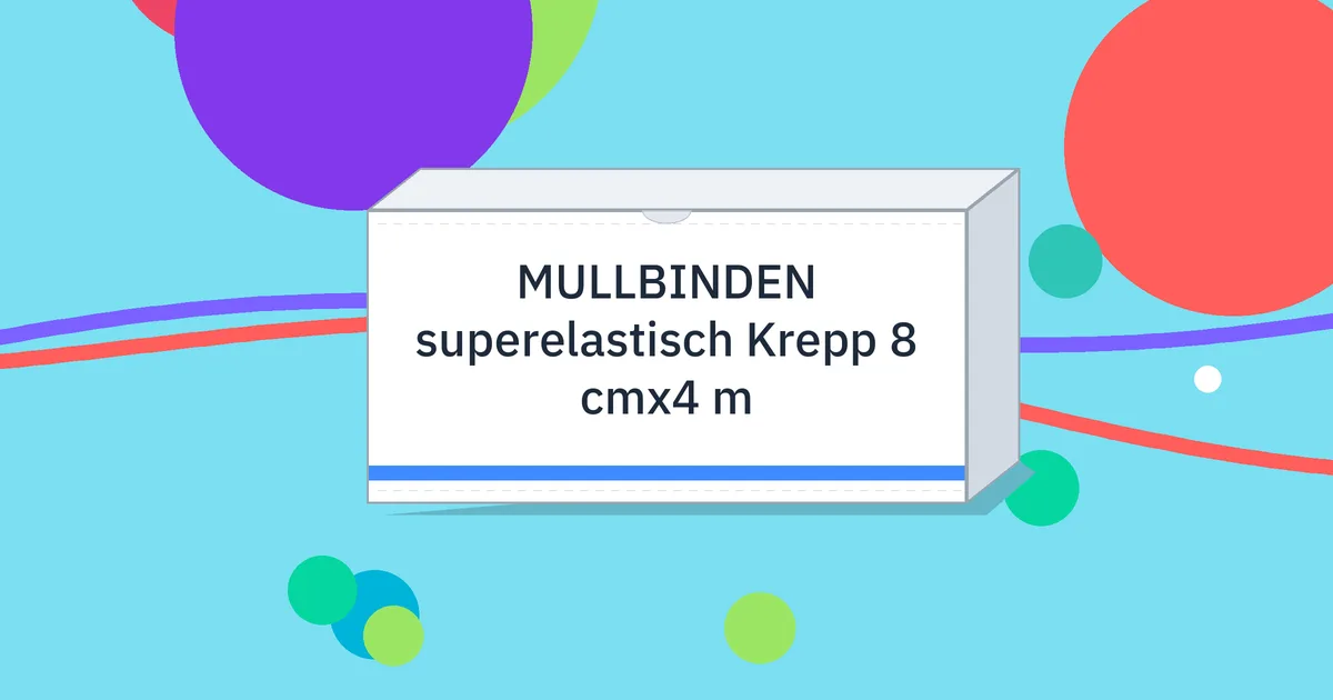Symbolbild: Packung mit der Aufschrift MULLBINDEN superelastisch Krepp 8 cmx4 m (PZN 01653744) – Verfügbarkeit und Bezug in Apotheken in Frankfurt am Main