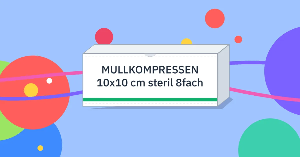 Symbolbild: Packung mit der Aufschrift MULLKOMPRESSEN 10x10 cm steril 8fach (PZN 02135885) – Verfügbarkeit und Bezug in Apotheken in Frankfurt am Main