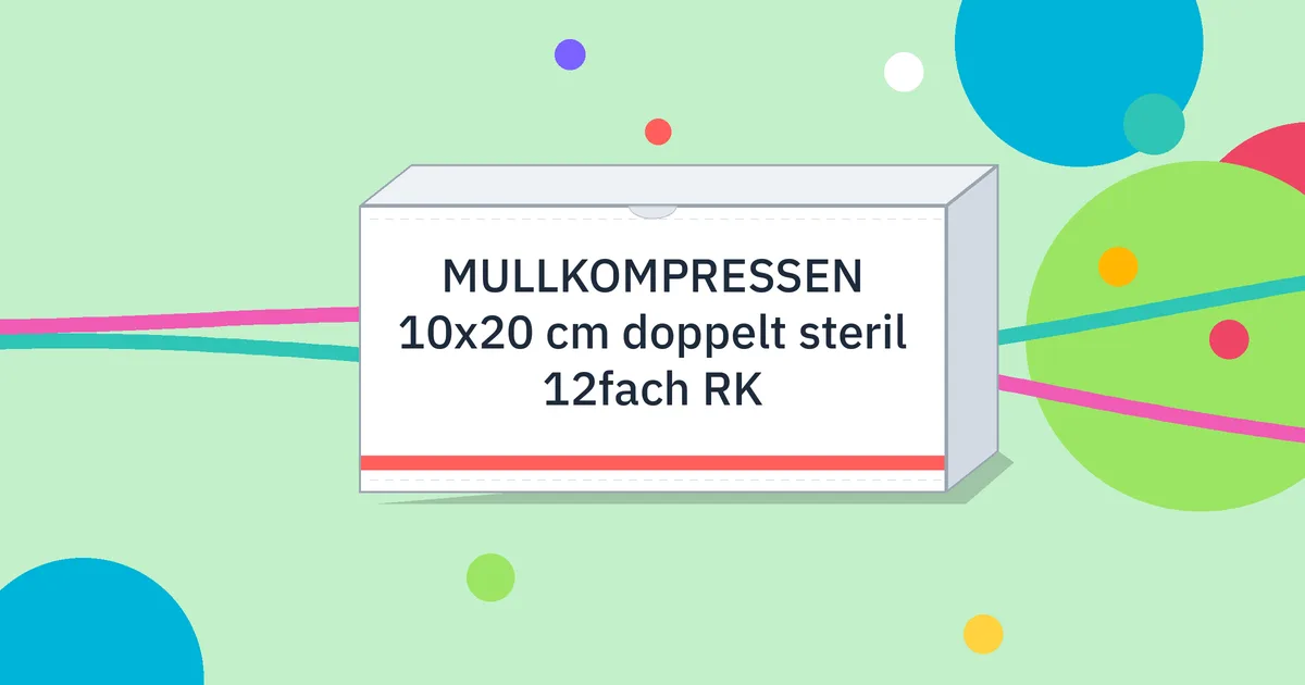 Symbolbild: Packung mit der Aufschrift MULLKOMPRESSEN 10x20 cm doppelt steril 12fach RK (PZN 12348659) – Verfügbarkeit und Bezug in Apotheken in Frankfurt am Main