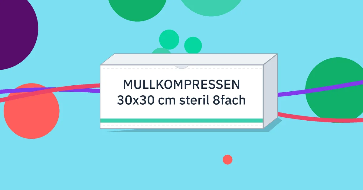 Symbolbild: Packung mit der Aufschrift MULLKOMPRESSEN 30x30 cm steril 8fach (PZN 03213676) – Verfügbarkeit und Bezug in Apotheken in Frankfurt am Main