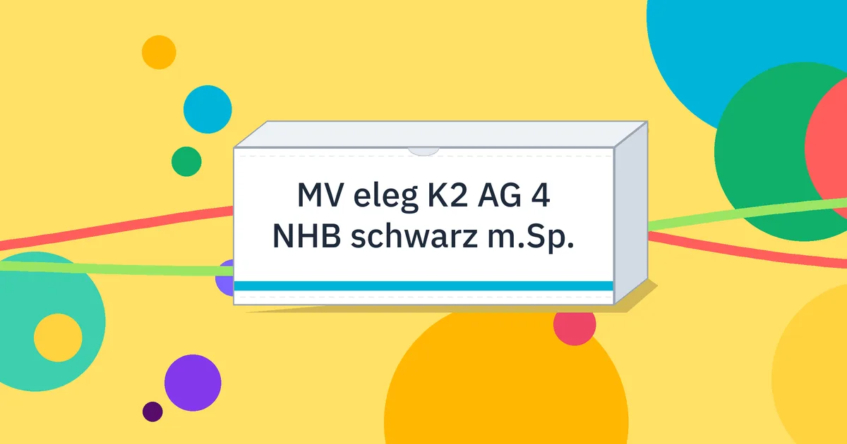 Symbolbild: Packung mit der Aufschrift MV eleg K2 AG 4 NHB schwarz m.Sp. (PZN 15731488) – Verfügbarkeit und Bezug in Apotheken in Frankfurt am Main