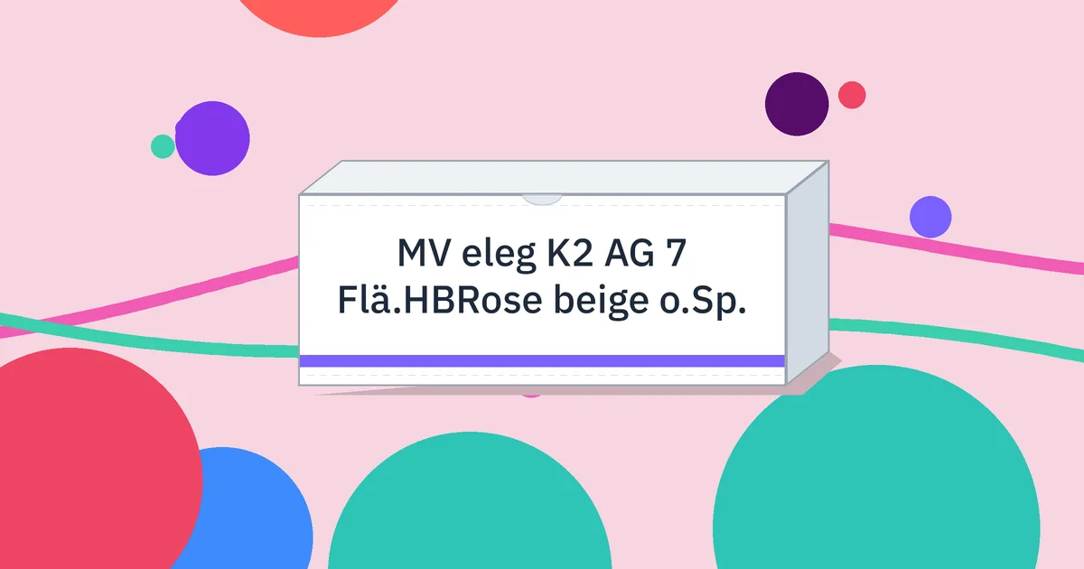 Symbolbild: Packung mit der Aufschrift MV eleg K2 AG 7 Flä.HBRose beige o.Sp. (PZN 15718602) – Verfügbarkeit und Bezug in Apotheken in Frankfurt am Main