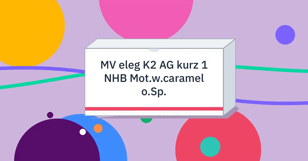Symbolbild: Packung mit der Aufschrift MV eleg K2 AG kurz 1 NHB Mot.w.caramel o.Sp. (PZN 15713214) – Verfügbarkeit und Bezug in Apotheken in Frankfurt am Main