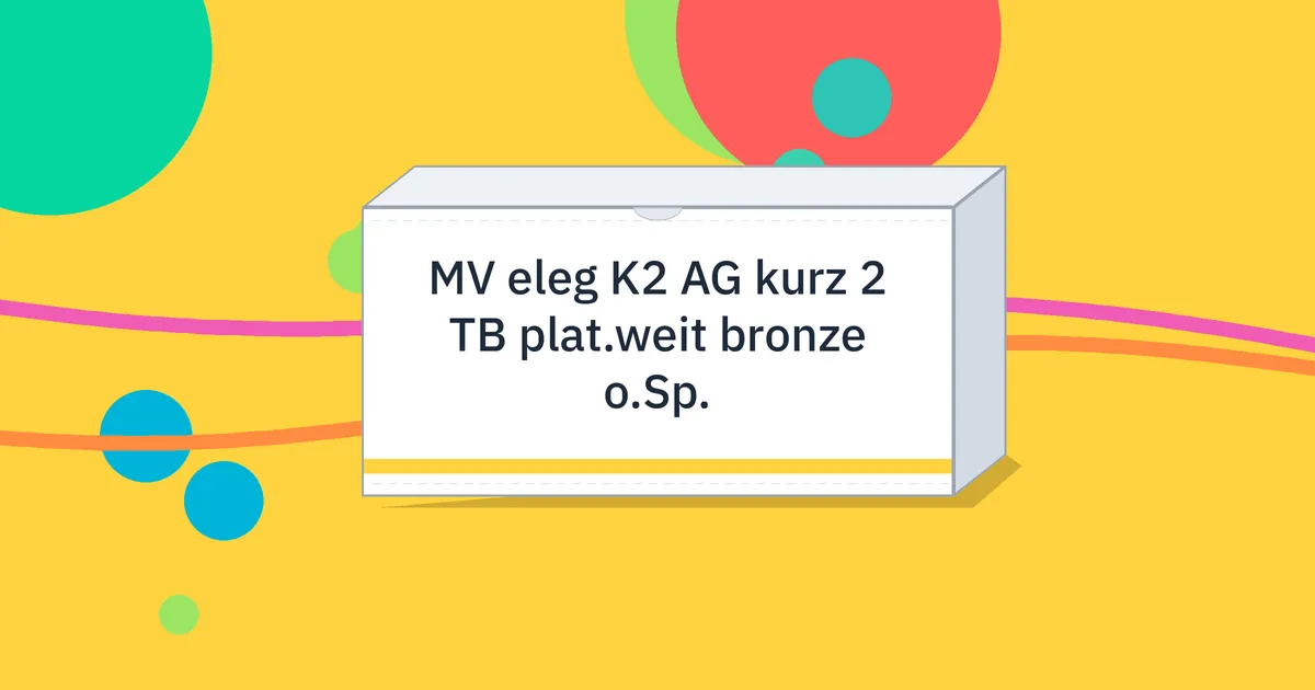 Symbolbild: Packung mit der Aufschrift MV eleg K2 AG kurz 2 TB plat.weit bronze o.Sp. (PZN 14715949) – Verfügbarkeit und Bezug in Apotheken in Frankfurt am Main