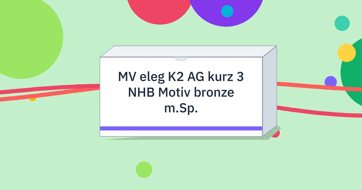 Symbolbild: Packung mit der Aufschrift MV eleg K2 AG kurz 3 NHB Motiv bronze m.Sp. (PZN 15708242) – Verfügbarkeit und Bezug in Apotheken in Frankfurt am Main