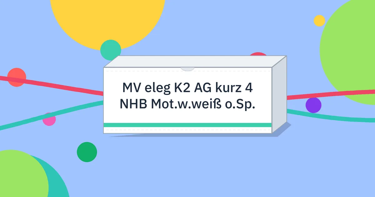 Symbolbild: Packung mit der Aufschrift MV eleg K2 AG kurz 4 NHB Mot.w.weiß o.Sp. (PZN 15713852) – Verfügbarkeit und Bezug in Apotheken in Frankfurt am Main