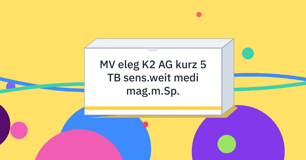 Symbolbild: Packung mit der Aufschrift MV eleg K2 AG kurz 5 TB sens.weit medi mag.m.Sp. (PZN 14636919) – Verfügbarkeit und Bezug in Apotheken in Frankfurt am Main