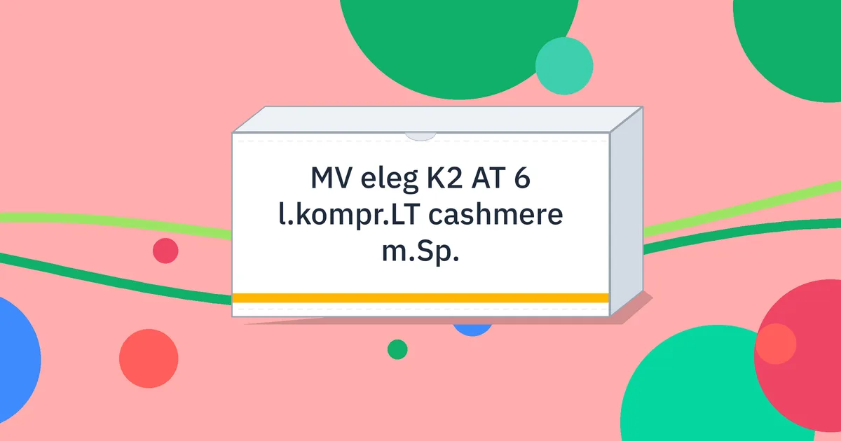 Symbolbild: Packung mit der Aufschrift MV eleg K2 AT 6 l.kompr.LT cashmere m.Sp. (PZN 15285422) – Verfügbarkeit und Bezug in Apotheken in Frankfurt am Main
