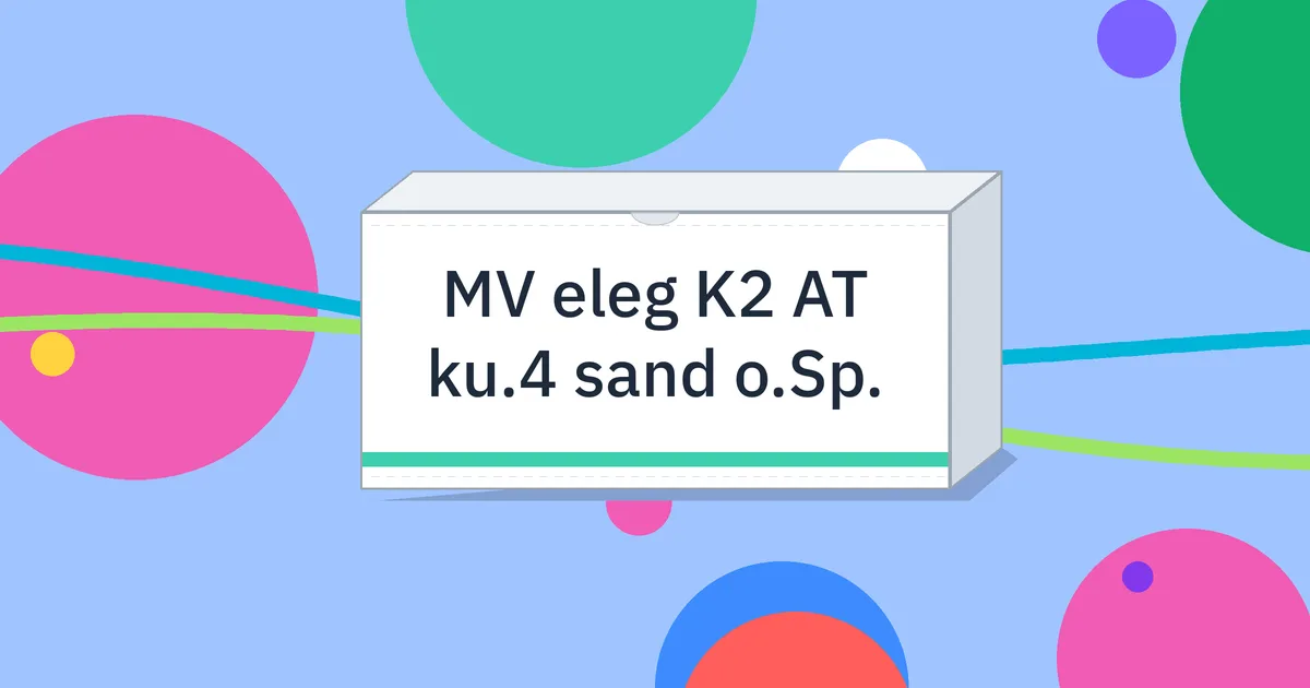 Symbolbild: Packung mit der Aufschrift MV eleg K2 AT ku.4 sand o.Sp. (PZN 18923159) – Verfügbarkeit und Bezug in Apotheken in Frankfurt am Main