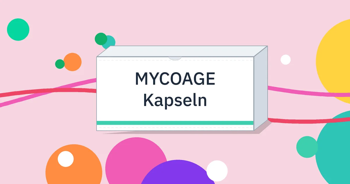Symbolbild: Packung mit der Aufschrift MYCOAGE Kapseln (PZN 20624843) – Verfügbarkeit und Bezug in Apotheken in Frankfurt am Main