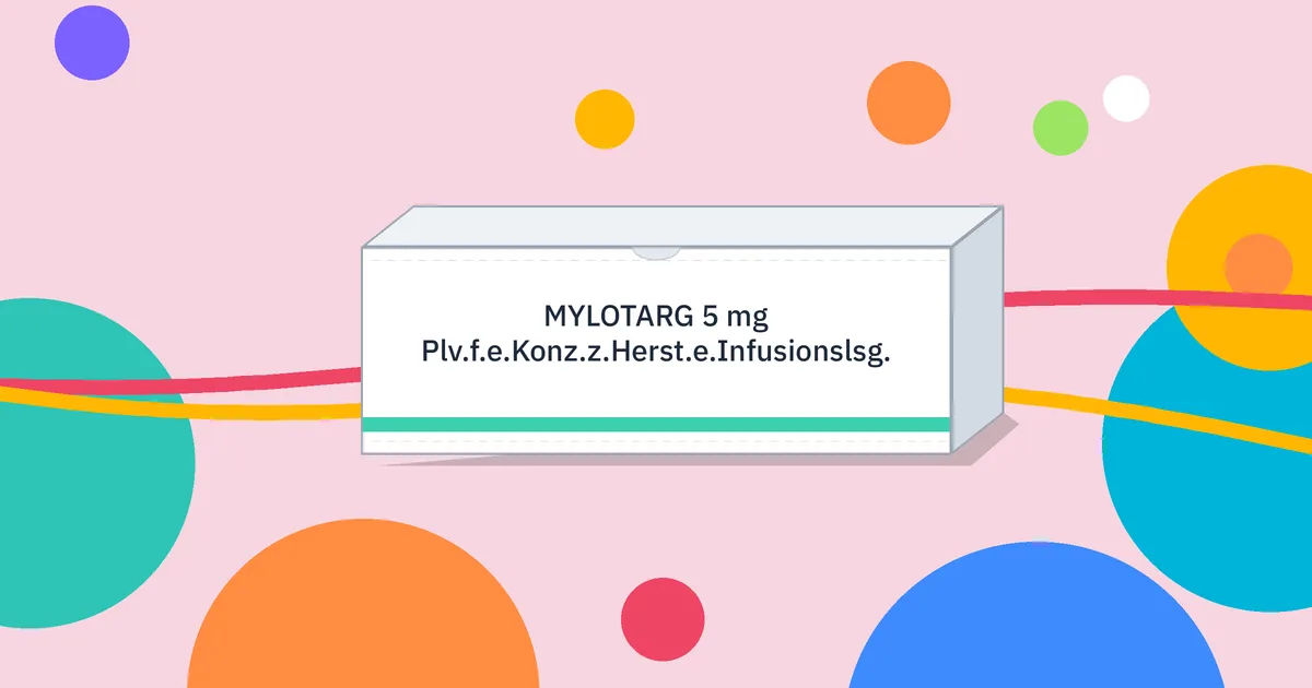 Symbolbild: Packung mit der Aufschrift MYLOTARG 5 mg Plv.f.e.Konz.z.Herst.e.Infusionslsg. (PZN 13906222) – Verfügbarkeit und Bezug in Apotheken in Frankfurt am Main