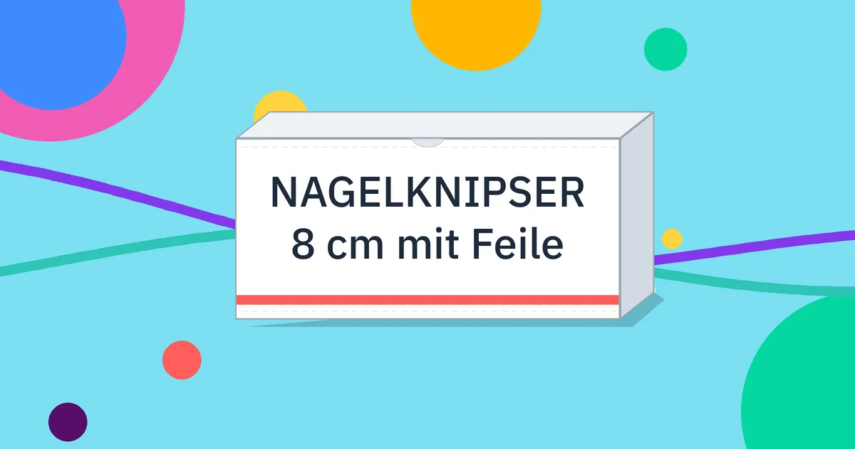 Symbolbild: Packung mit der Aufschrift NAGELKNIPSER 8 cm mit Feile (PZN 02577991) – Verfügbarkeit und Bezug in Apotheken in Frankfurt am Main