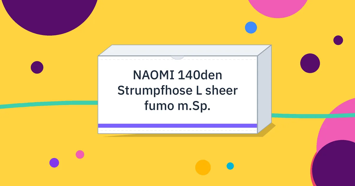 Symbolbild: Packung mit der Aufschrift NAOMI 140den Strumpfhose L sheer fumo m.Sp. (PZN 16177717) – Verfügbarkeit und Bezug in Apotheken in Frankfurt am Main