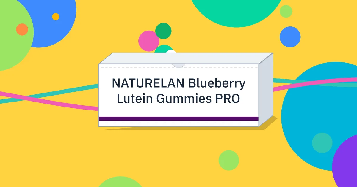 Symbolbild: Packung mit der Aufschrift NATURELAN Blueberry Lutein Gummies PRO (PZN 19641279) – Verfügbarkeit und Bezug in Apotheken in Frankfurt am Main