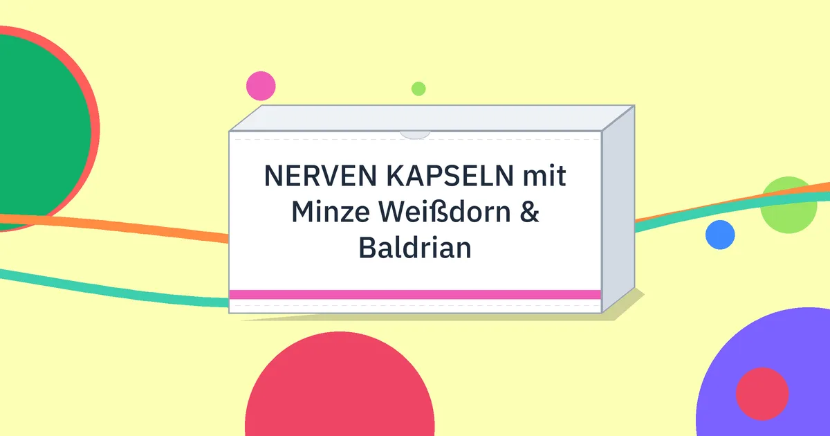 Symbolbild: Packung mit der Aufschrift NERVEN KAPSELN mit Minze Weißdorn & Baldrian (PZN 19959538) – Verfügbarkeit und Bezug in Apotheken in Frankfurt am Main