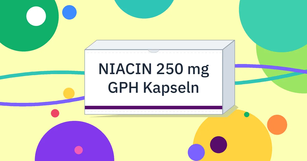 Symbolbild: Packung mit der Aufschrift NIACIN 250 mg GPH Kapseln (PZN 13578321) – Verfügbarkeit und Bezug in Apotheken in Frankfurt am Main