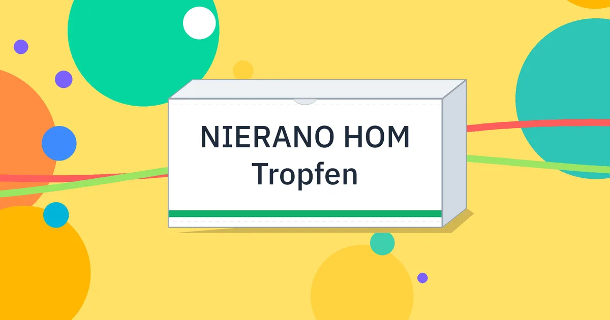 Symbolbild: Packung mit der Aufschrift NIERANO HOM Tropfen (PZN 04349768) – Verfügbarkeit und Bezug in Apotheken in Frankfurt am Main