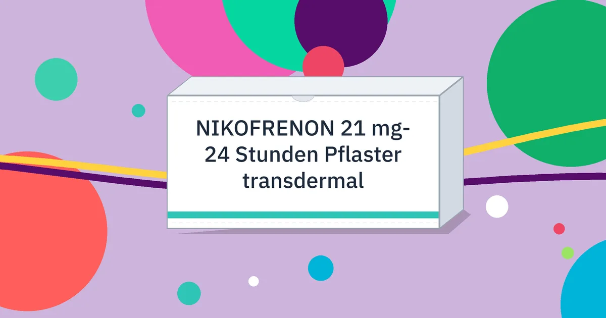 Symbolbild: Packung mit der Aufschrift NIKOFRENON 21 mg-24 Stunden Pflaster transdermal (PZN 15993283) – Verfügbarkeit und Bezug in Apotheken in Frankfurt am Main