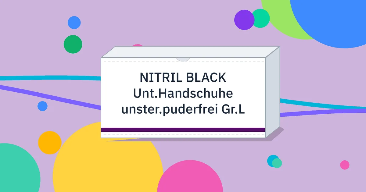 Symbolbild: Packung mit der Aufschrift NITRIL BLACK Unt.Handschuhe unster.puderfrei Gr.L (PZN 12614753) – Verfügbarkeit und Bezug in Apotheken in Frankfurt am Main