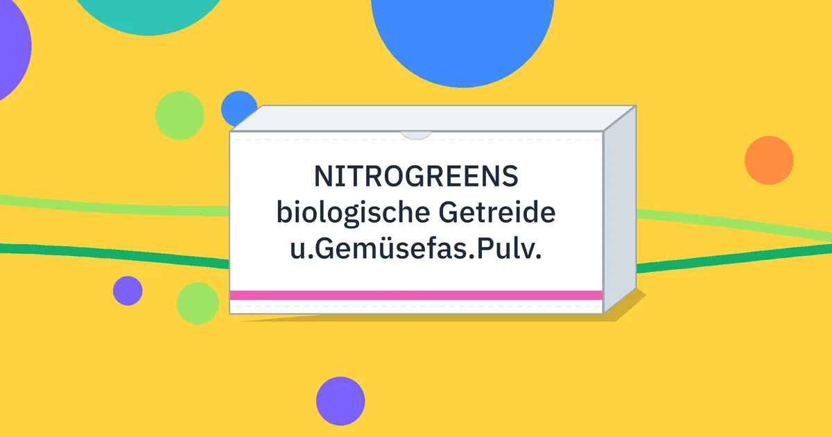Symbolbild: Packung mit der Aufschrift NITROGREENS biologische Getreide u.Gemüsefas.Pulv. (PZN 17016330) – Verfügbarkeit und Bezug in Apotheken in Frankfurt am Main