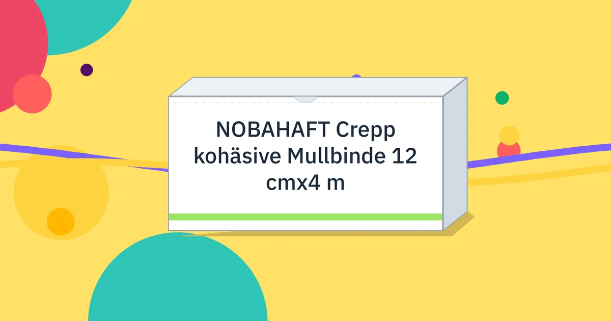 Symbolbild: Packung mit der Aufschrift NOBAHAFT Crepp kohäsive Mullbinde 12 cmx4 m (PZN 16028348) – Verfügbarkeit und Bezug in Apotheken in Frankfurt am Main
